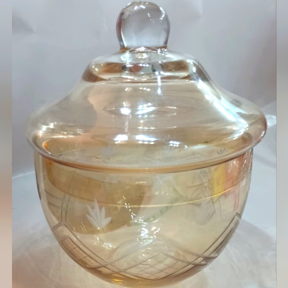 Source Unknown | Accents | Vintage Amber Tinted Etched Glass Candy Dish ...